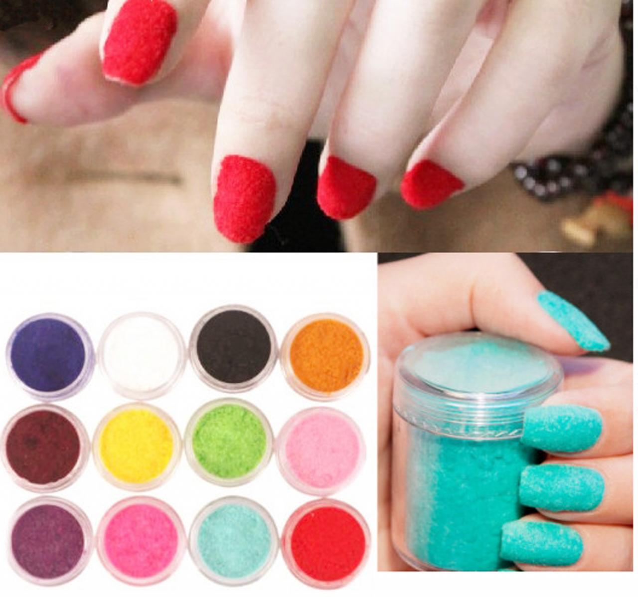 14 Pc Colors Fun Flocking Velvet Powder Manicure Nail Art Nail Polish ...